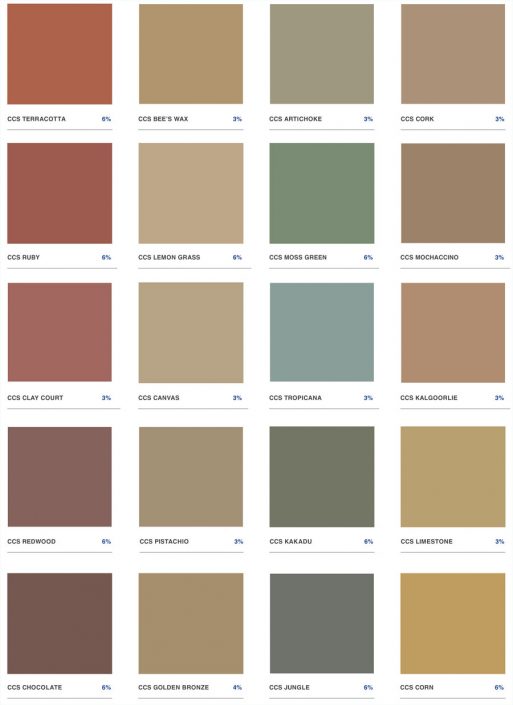 Coastwide Readymix Concrete - Colour Charts - Colour Through - Colour Thru